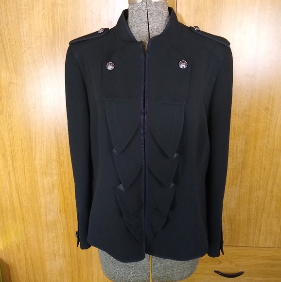 Tahari | Jackets & Coats | Tahari Black Ruffle Front Military Style ...